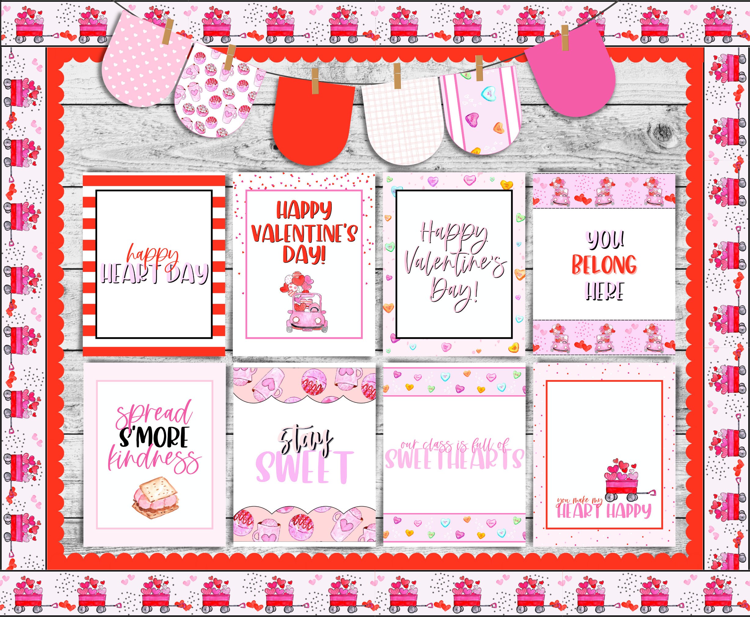 Valentine Bulletin Board Kit Printable. Heart Day Classroom Decor ...