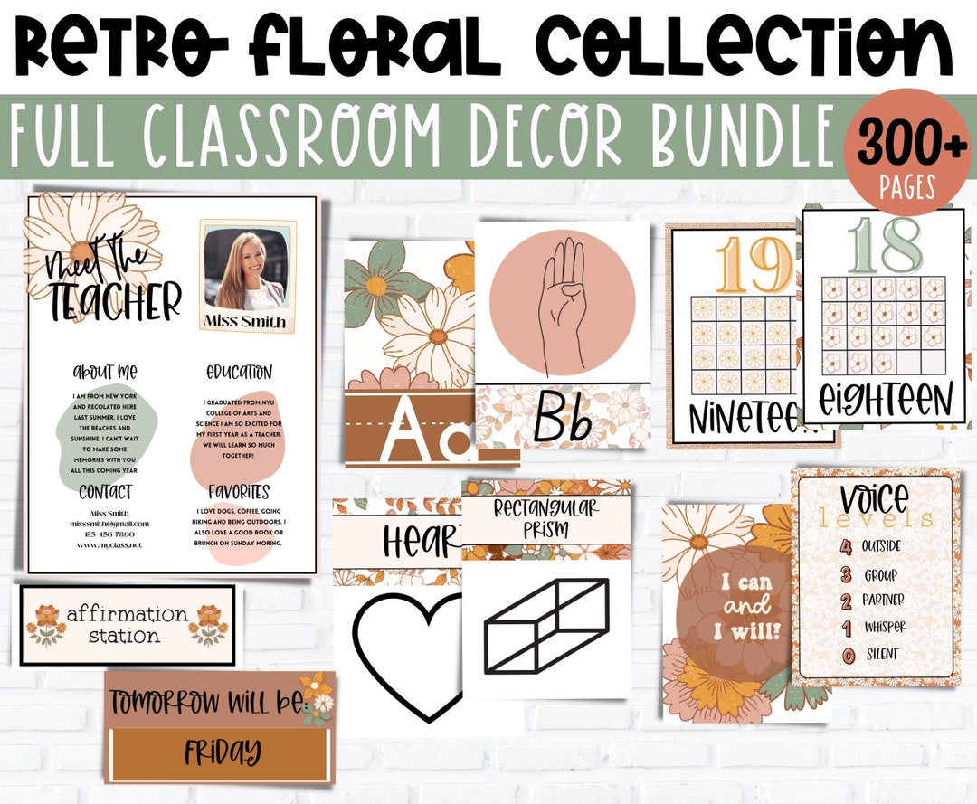 Retro Flower CLASSROOM DECOR Full Bundle Meet the Teacher | Shapes ...