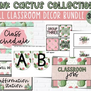 PINK Cactus CLASSROOM Decor Full Bundle Meet the Teacher | Shapes | Abc ...