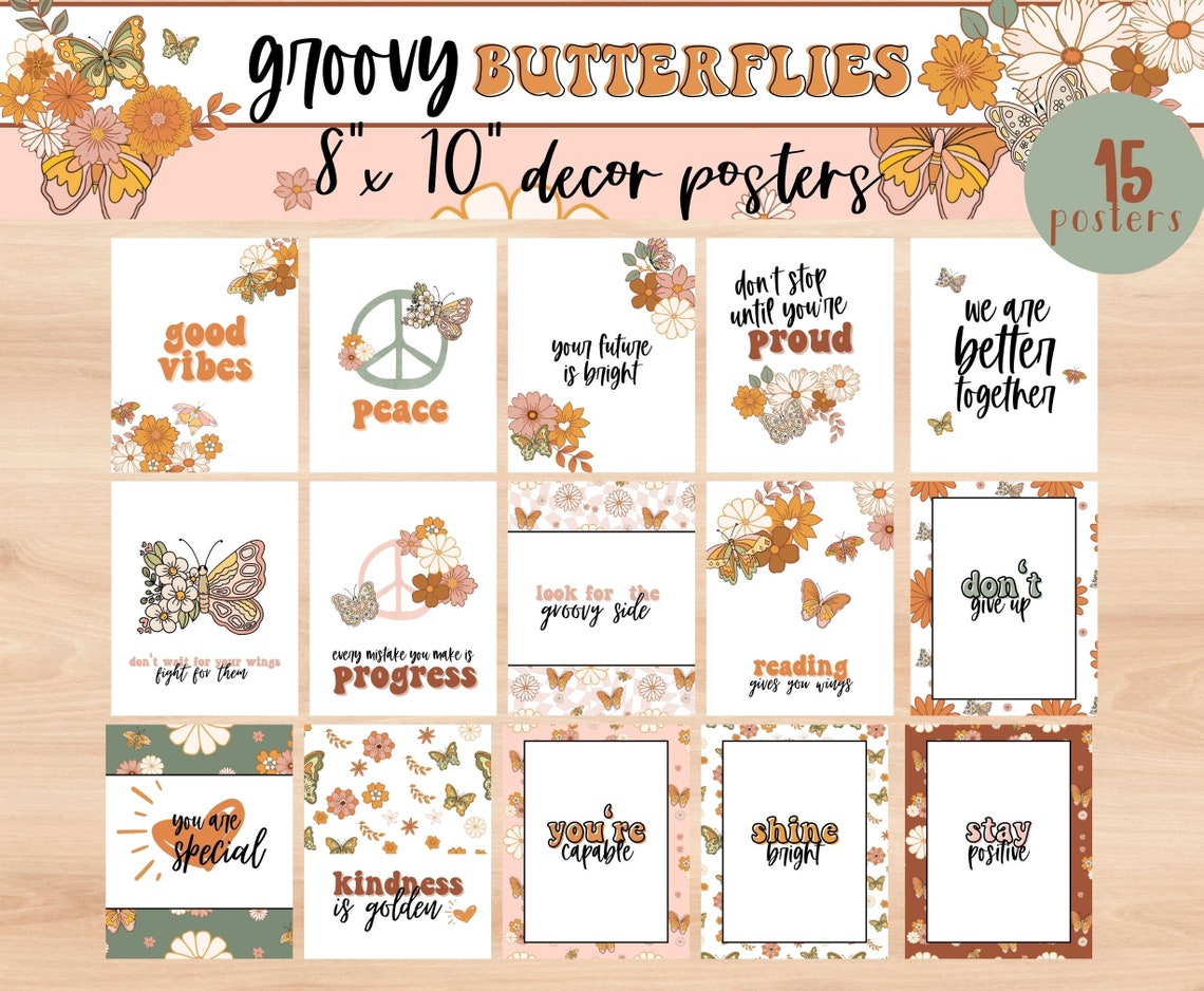 Groovy Butterfly Classroom Decor Posters Learning Posters Retro ...
