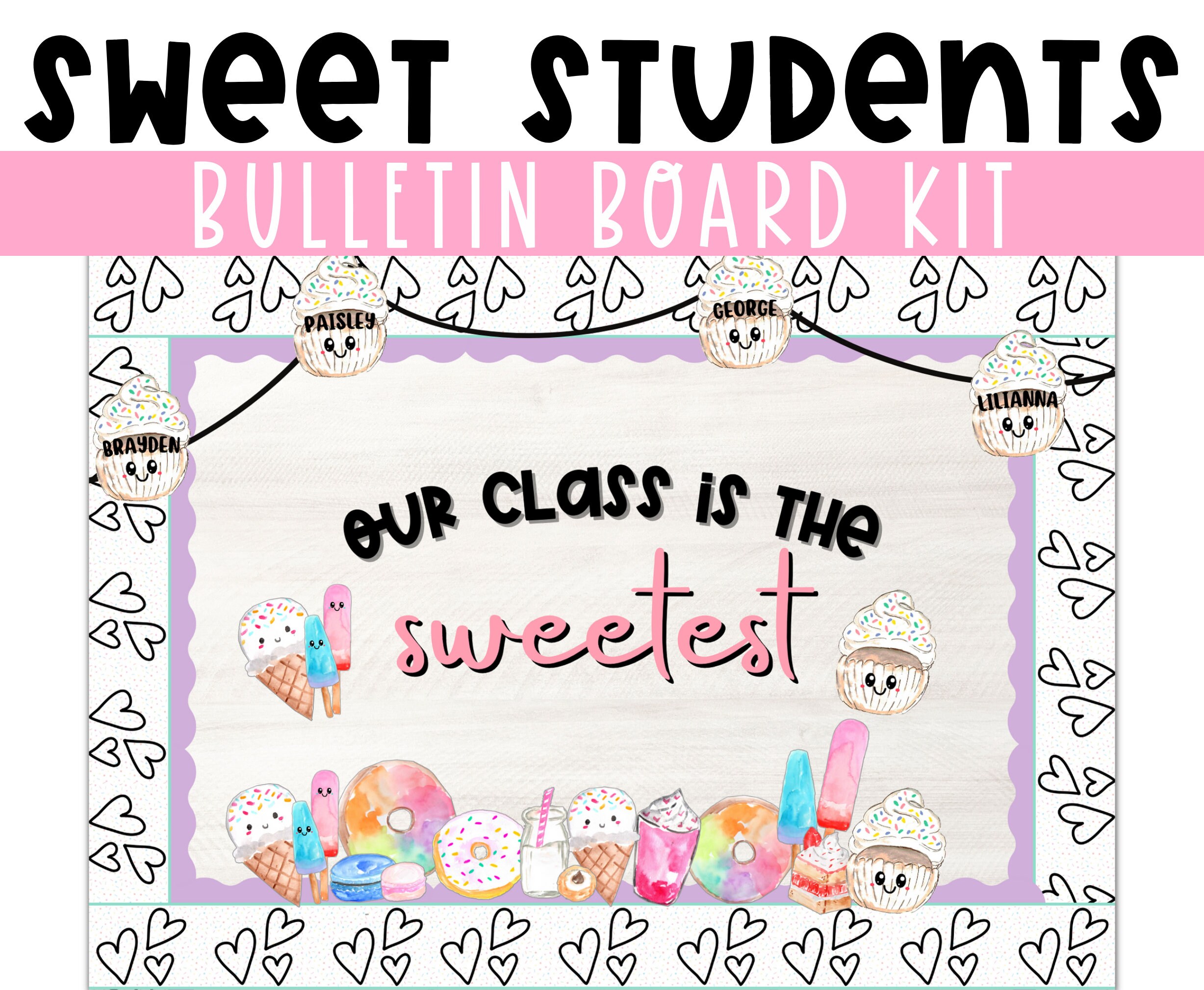 SWEET Students Bulletin Board Kit Cupcake Sprinkles Bulletin Pastel ...