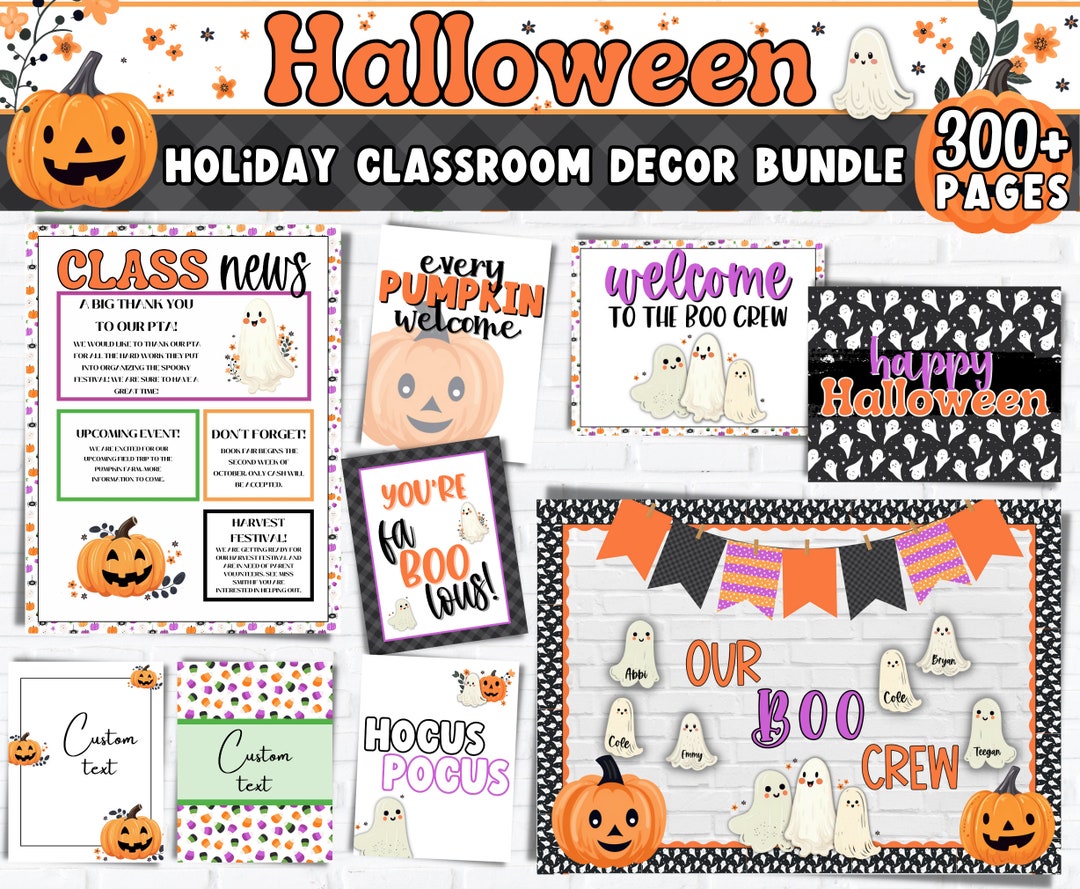 Halloween Theme Editable Holiday Classroom Decor Bundle | Modern ...
