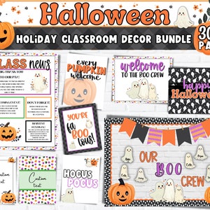 Halloween Theme Editable Holiday Classroom Decor Bundle | Modern ...