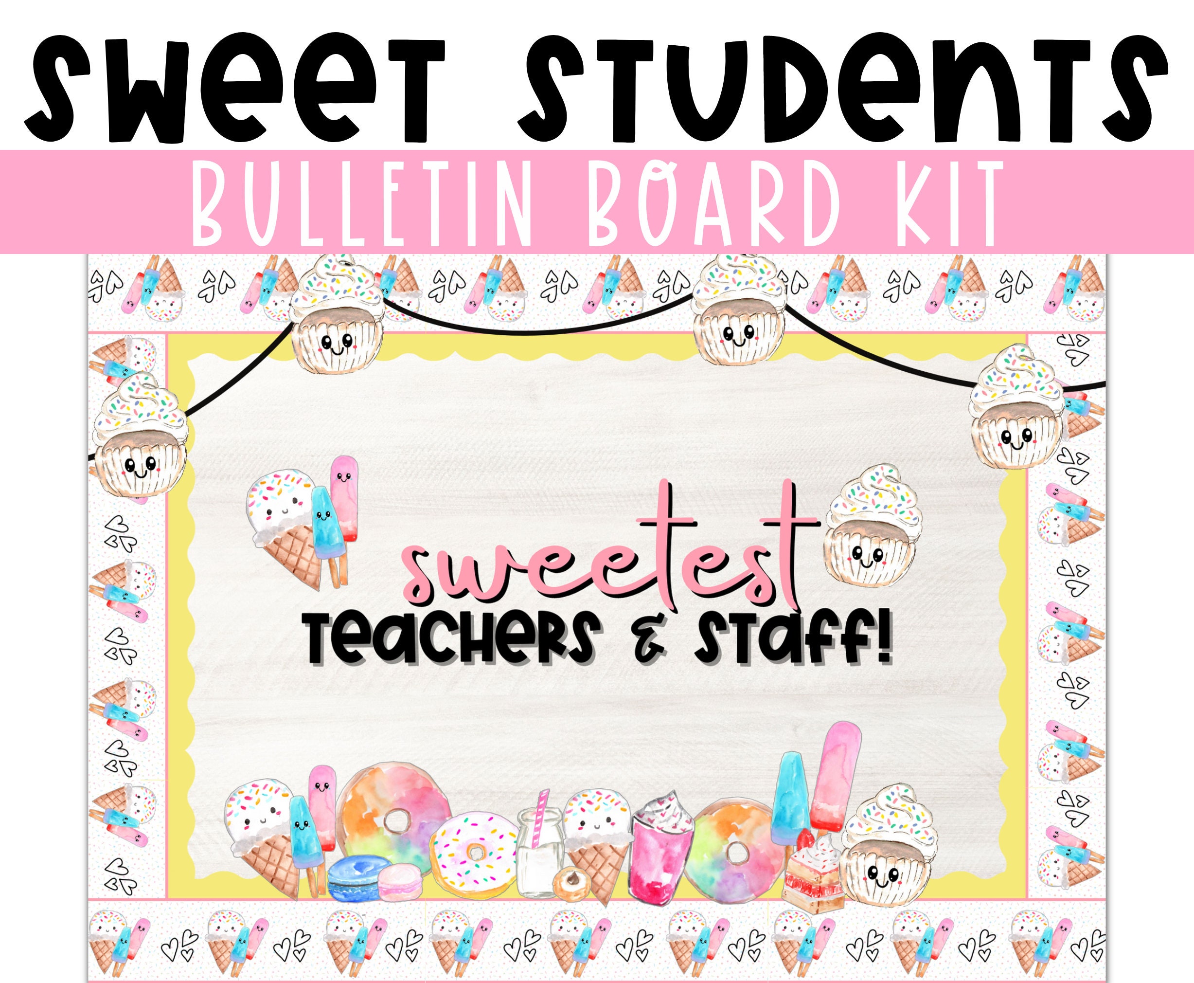 SWEET Students Bulletin Board Kit Cupcake Sprinkles Bulletin Pastel ...