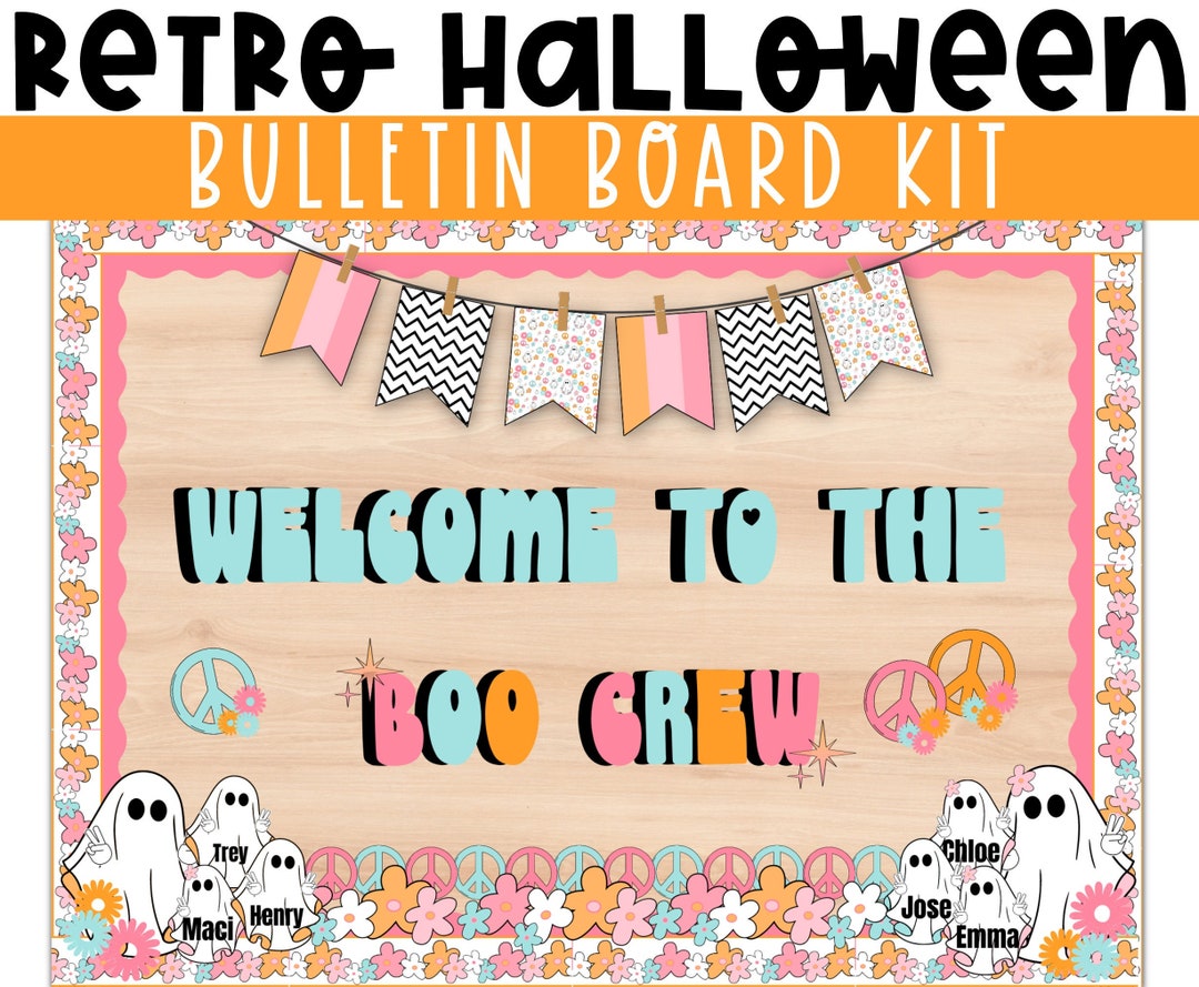 Retro Ghost Happy Halloween Bulletin Board Kit. Fall Bulletin Board ...