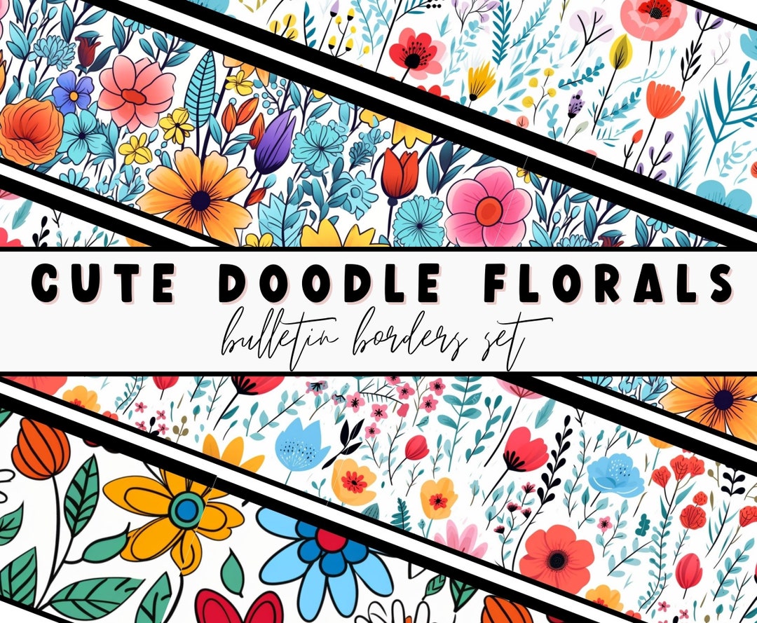 Cute Floral Doodle Bulletin Border. Colorful Printable Classroom Border ...
