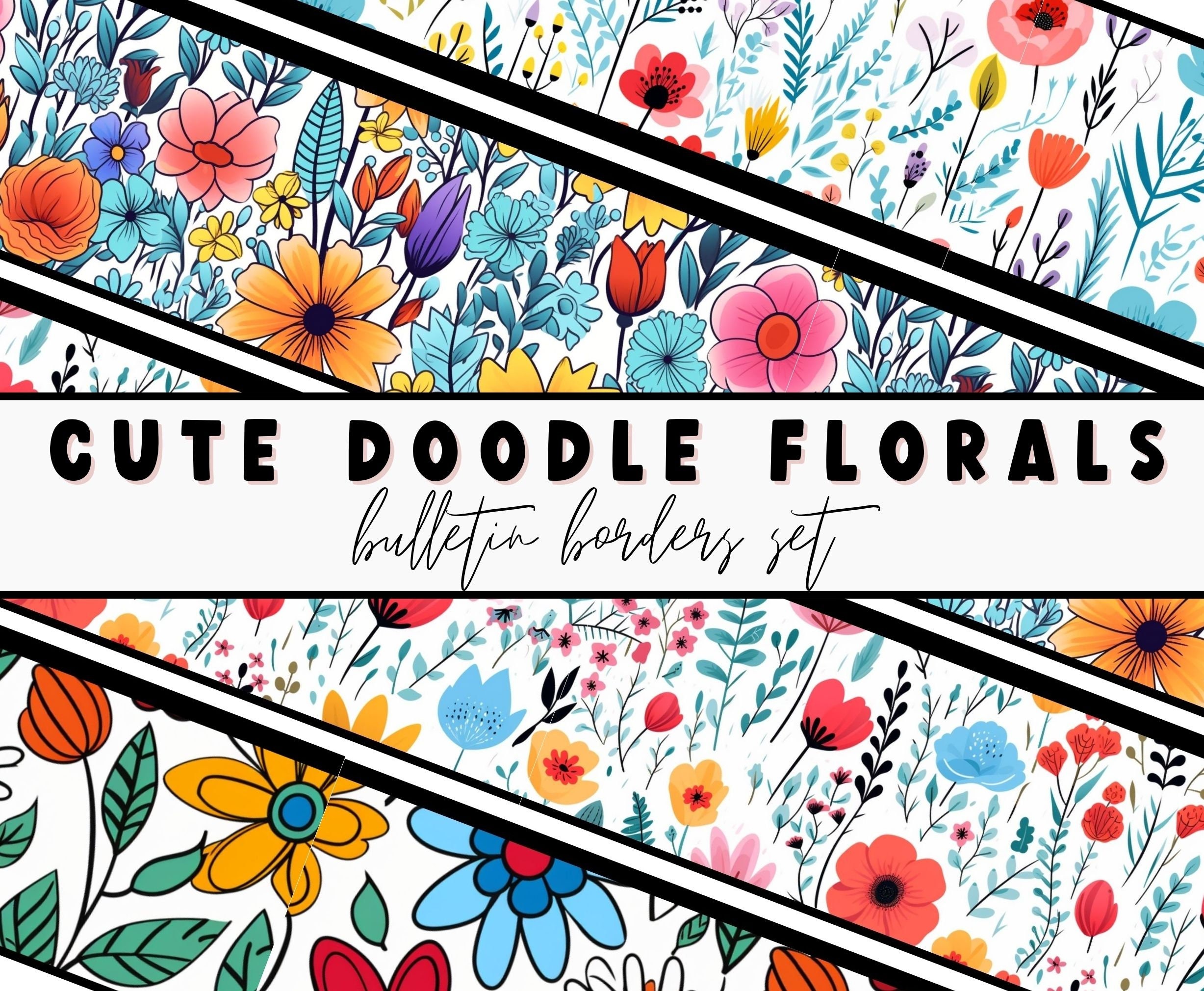 Cute Floral Doodle Bulletin Border. Colorful Printable Classroom Border ...