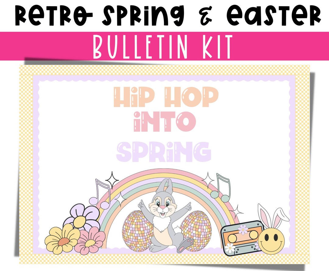 Groovy Easter Bunny Spring Bulletin Kit. Retro Easter Bulletin Kit ...