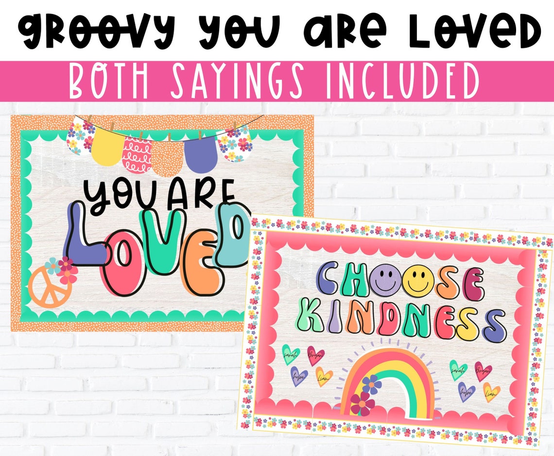 Boho Rainbow Choose KINDNESS Bulletin Board Kit | Happy Face Retro ...