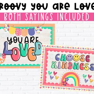 Boho Rainbow Choose KINDNESS Bulletin Board Kit | Happy Face Retro ...
