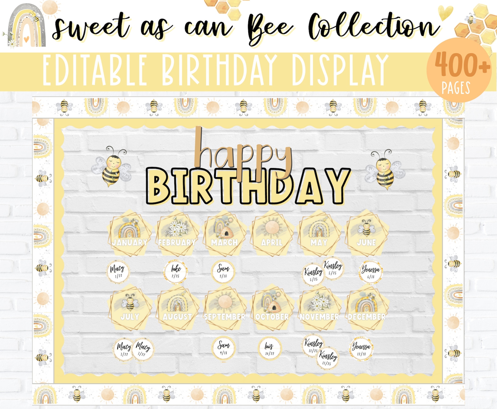 Bee Editable CLASSROOM DECOR Bundle Elementary Classroom Decor Modern ...