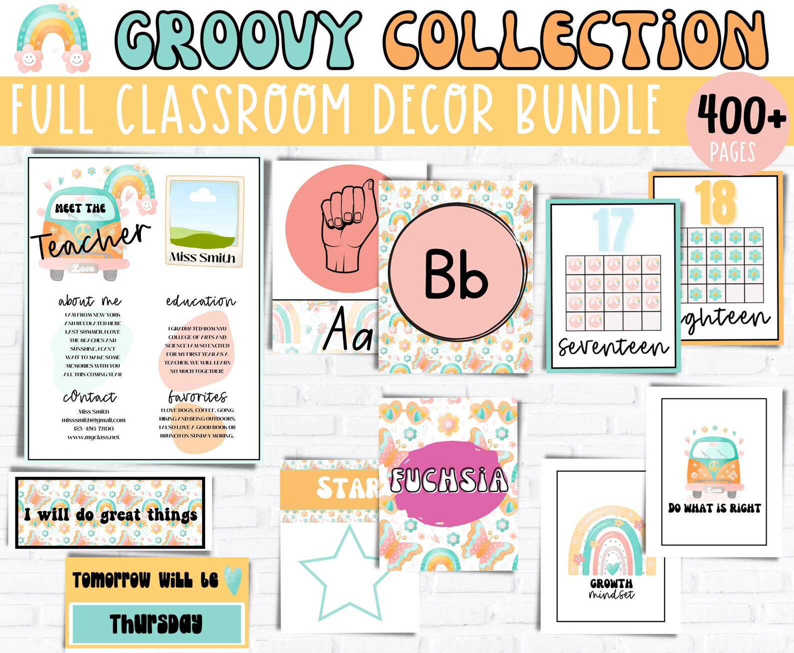 Groovy CLASSROOM DECOR Full Bundle Meet the Teacher Shapes Abc's ...