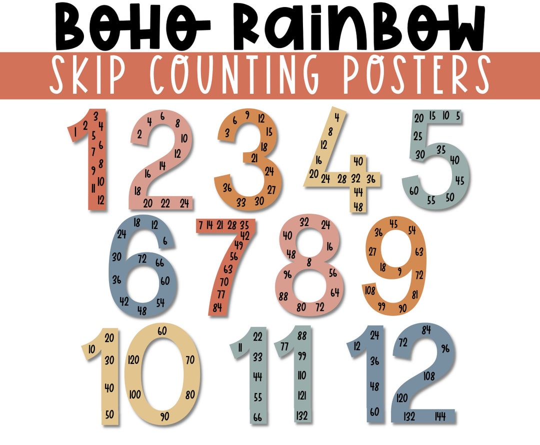 Boho Rainbow SKIP COUNTING Large Number Posters Easy and - Etsy
