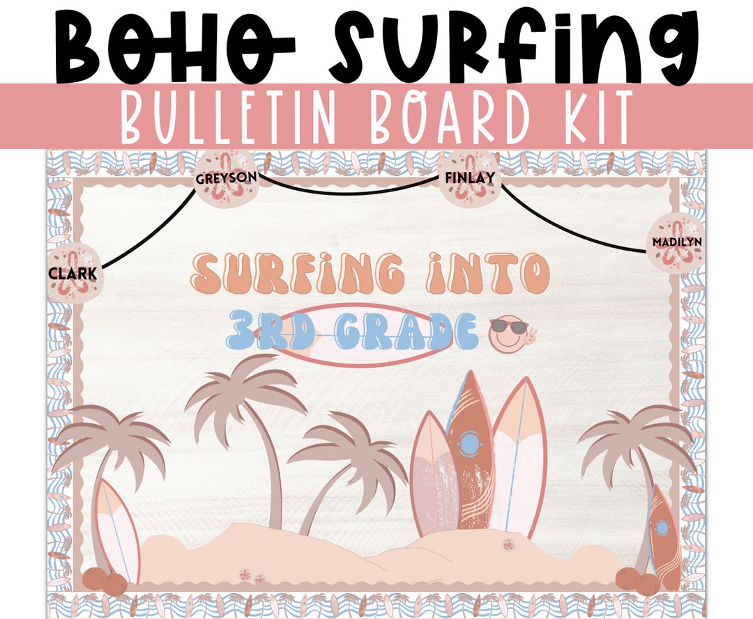 Groovy Boho Welcome to School Surfing Theme Editable Bulletin Board Kit ...