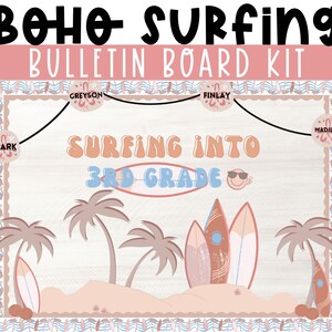 Groovy Boho Welcome to School Surfing Theme Editable Bulletin Board Kit ...