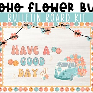 Boho Flower Bus Theme Editable Bulletin Board Kit | Modern Classroom ...