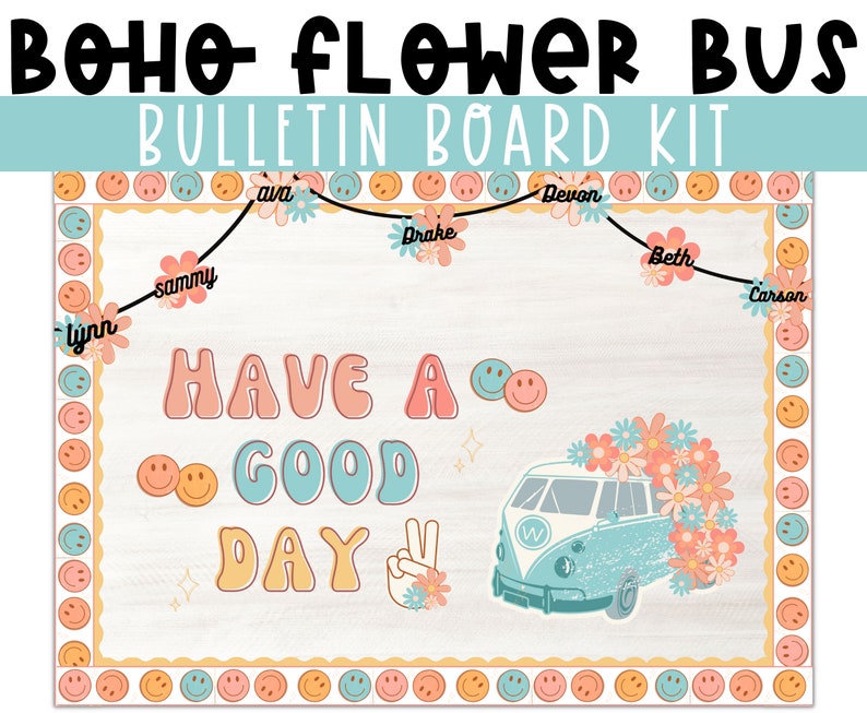 Boho Flower Bus Theme Editable Bulletin Board Kit Modern - Etsy