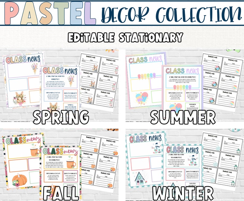 Seasonal Pastel Editable Classroom Decor Bundle | Modern Elementary ...