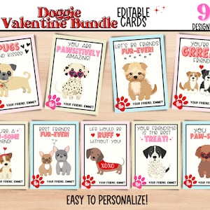 Dog Themed Printable Valentine's Day Cards. Editable Puppy Classroom ...