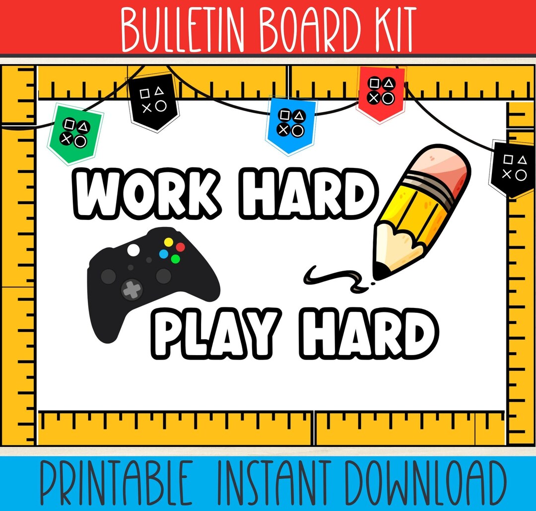 Gamer Video Classroom | Work Hard Play Hard | Printable VIDEO GAME ...