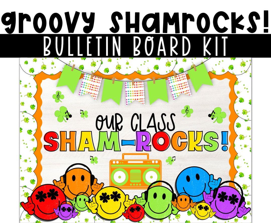 Groovy Retro Shamrock St. Patrick's Day Bulletin Board Kit | Easy and ...