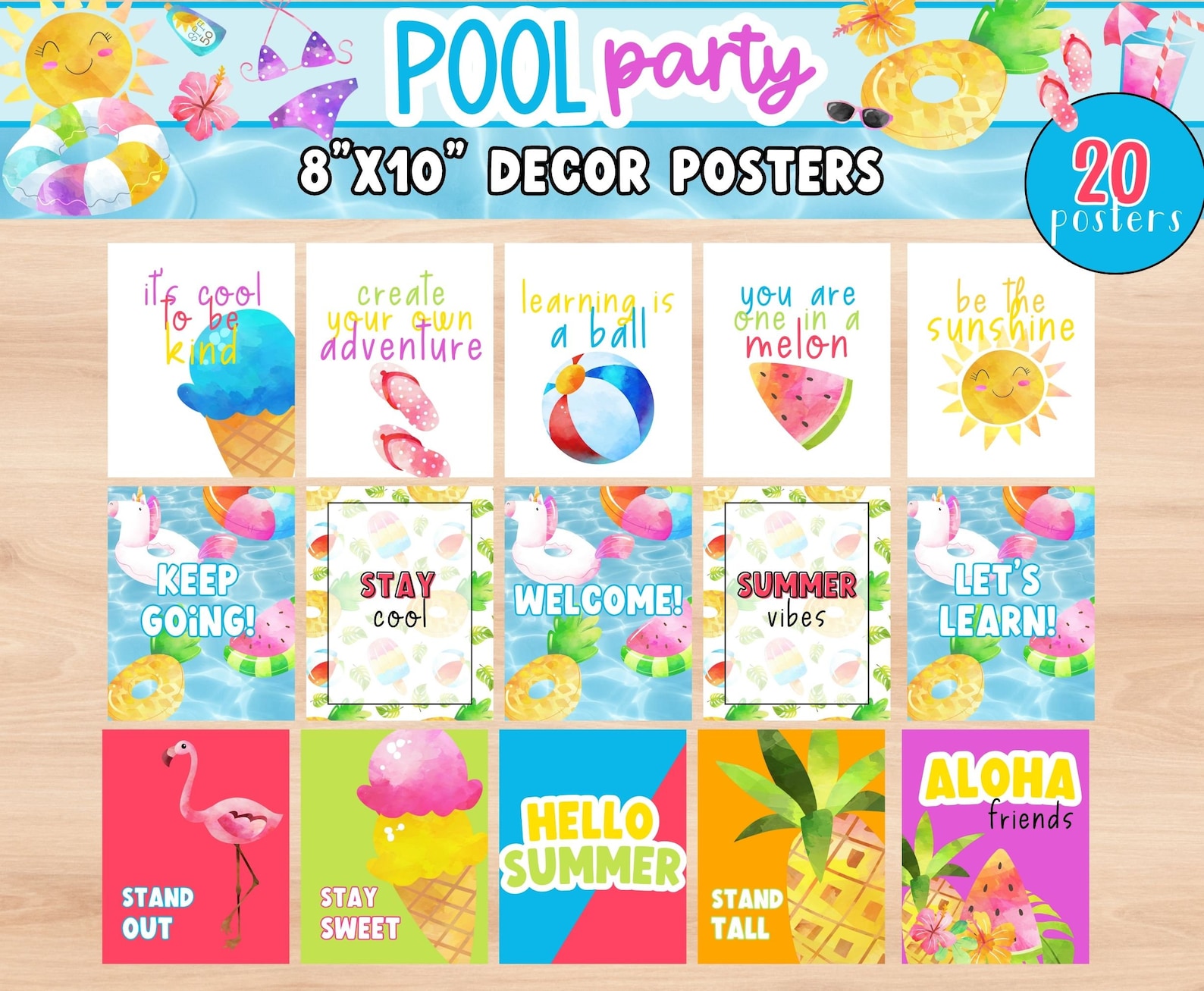 Bright Pool Party Summer CLASSROOM DECOR Bundle Elementary Classroom ...