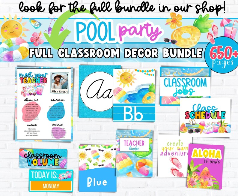 Bright Pool Party Summer CLASSROOM DECOR Bundle Elementary - Etsy