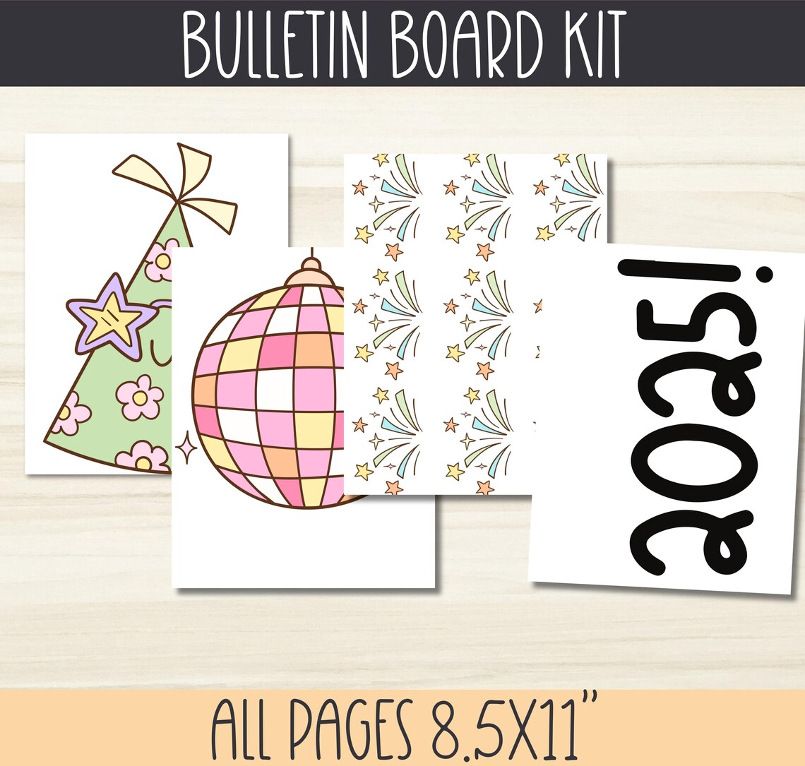 Rockin' New Year Bulletin Board Kit | Printable Groovy Bulletin Borders ...