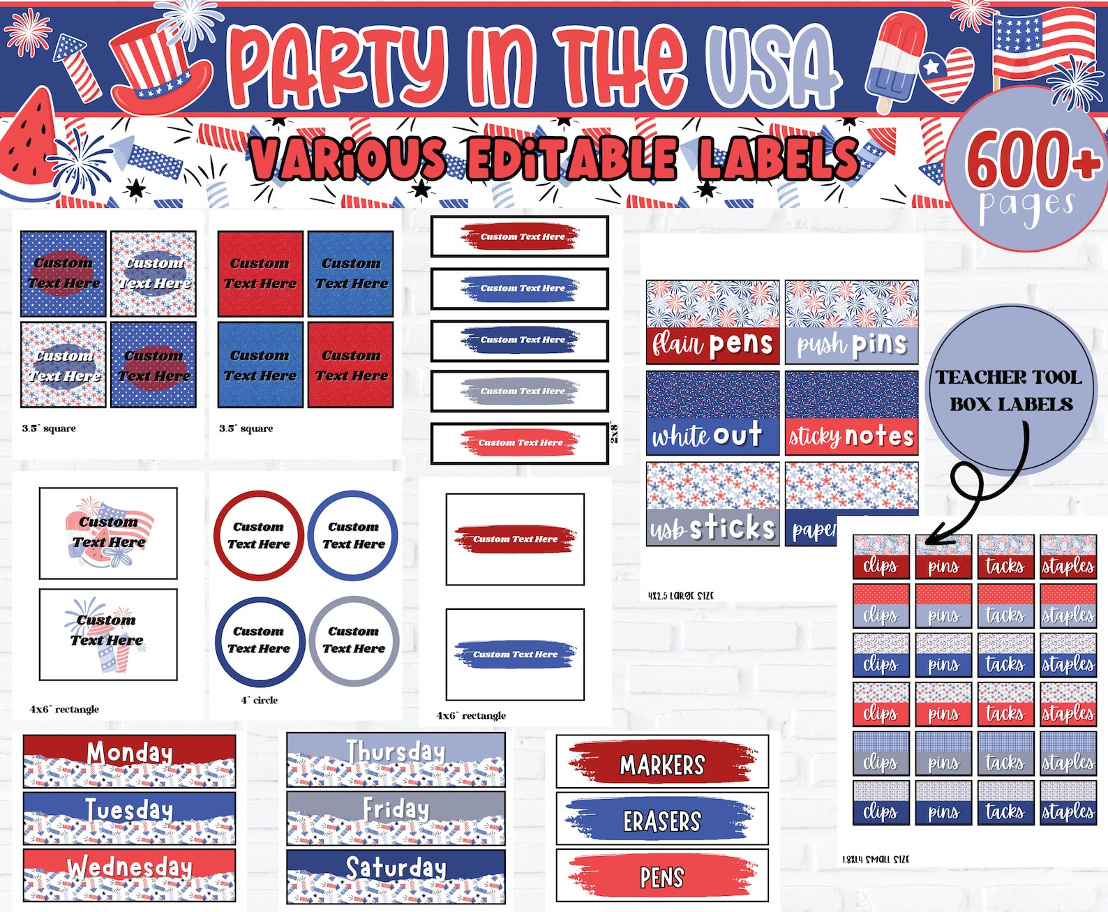 USA American Theme Editable CLASSROOM DECOR Bundle | Elementary ...