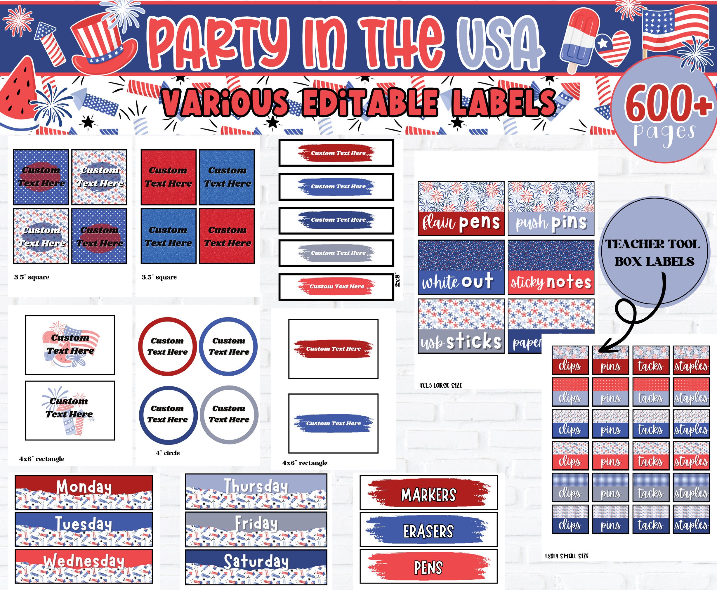 USA American Theme Editable CLASSROOM DECOR Bundle - Etsy