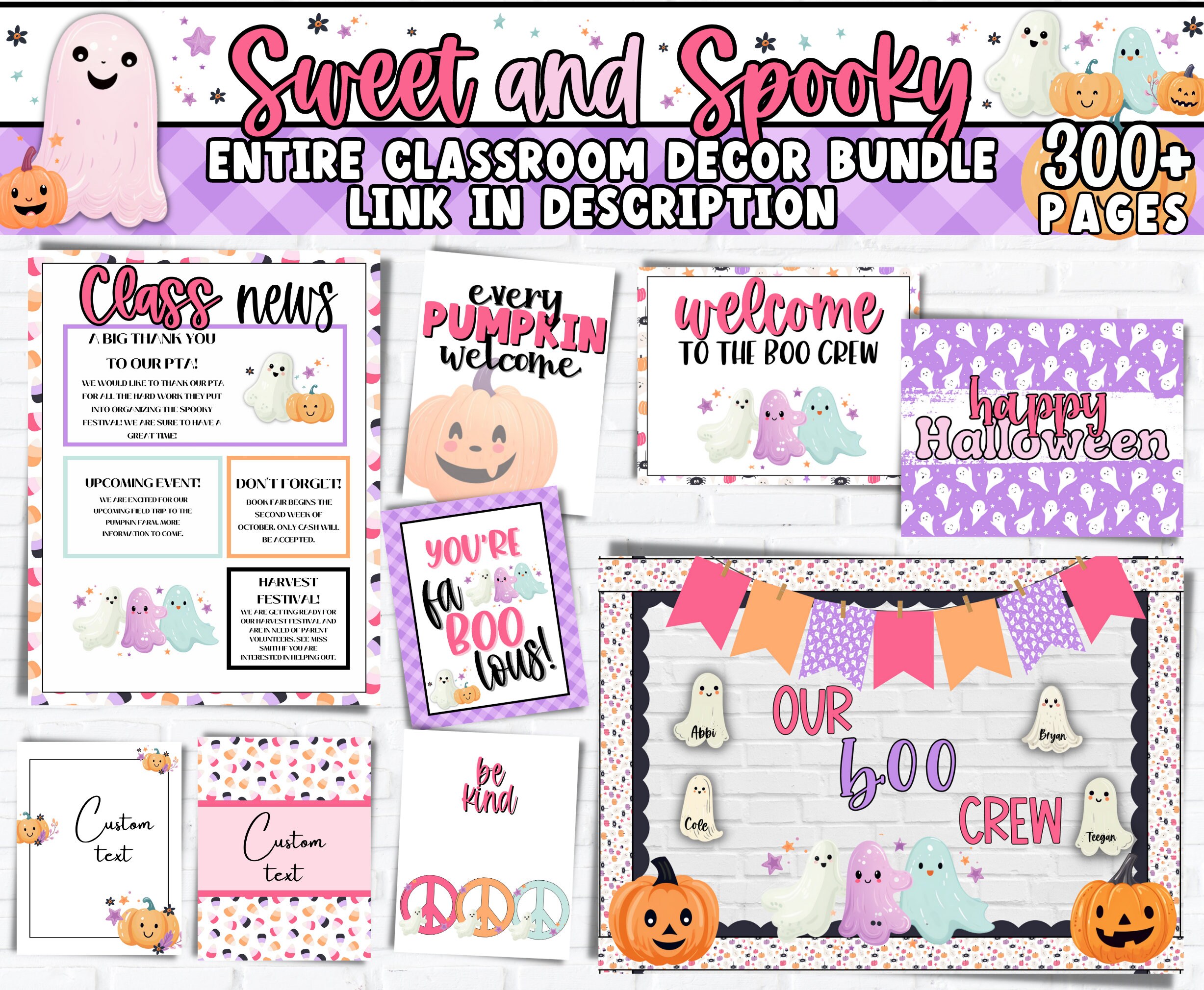 Pastel Ghost Happy Halloween Bulletin Board Kit Fall - Etsy