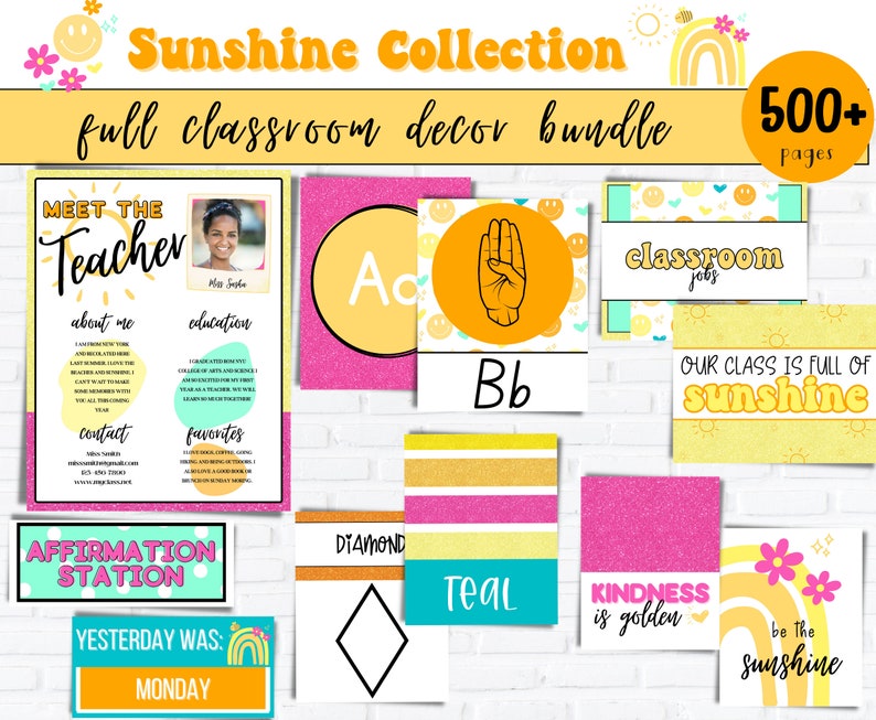 Bright Sunshine Editable CLASSROOM DECOR Bundle Elementary - Etsy