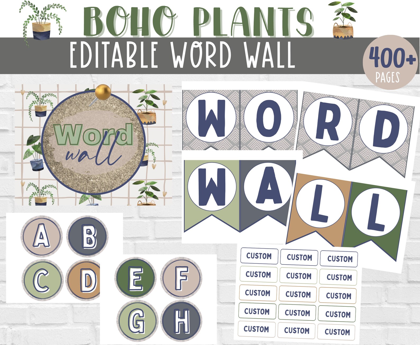 Boho Plants CLASSROOM DECOR Full Bundle Meet the Teacher Shapes Abc's ...