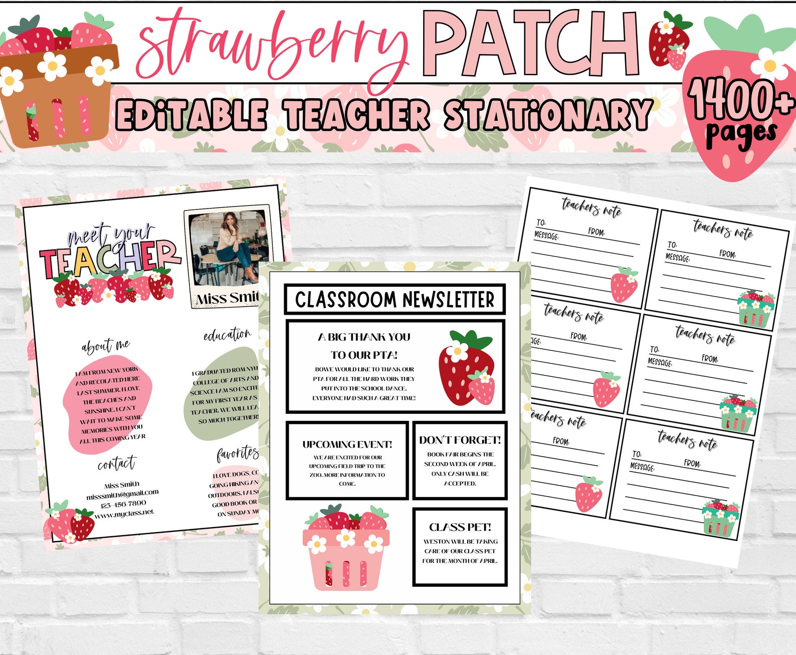 Strawberry Theme Editable CLASSROOM DECOR Bundle Elementary Classroom ...