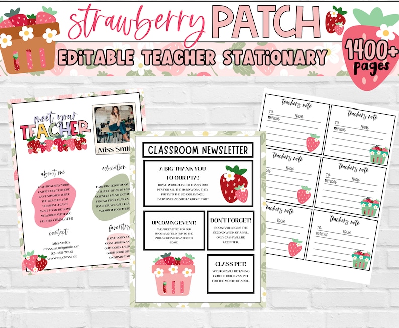 Strawberry Theme Editable CLASSROOM DECOR Bundle | Elementary Classroom ...