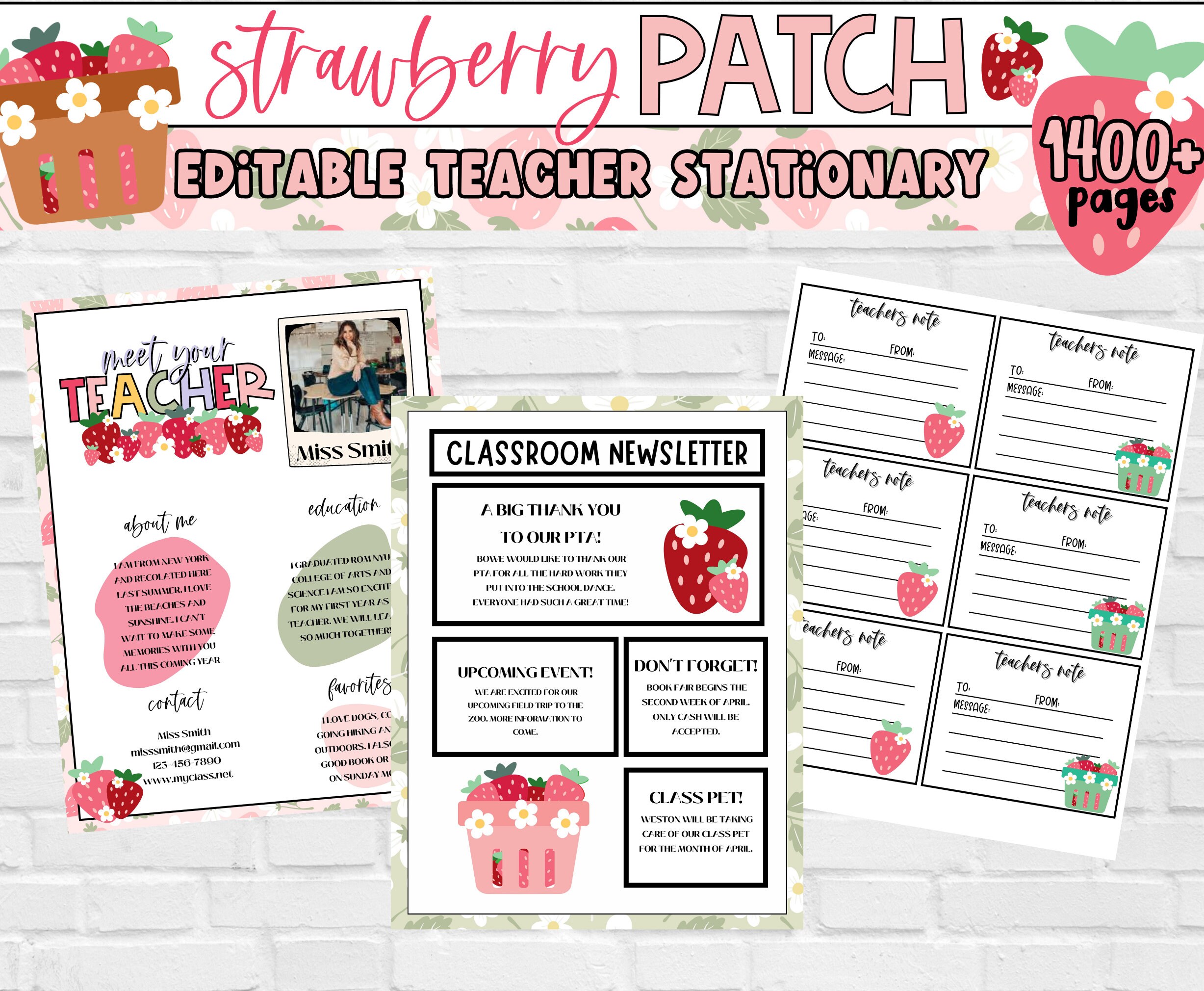 Strawberry Theme Editable CLASSROOM DECOR Bundle | Elementary Classroom ...