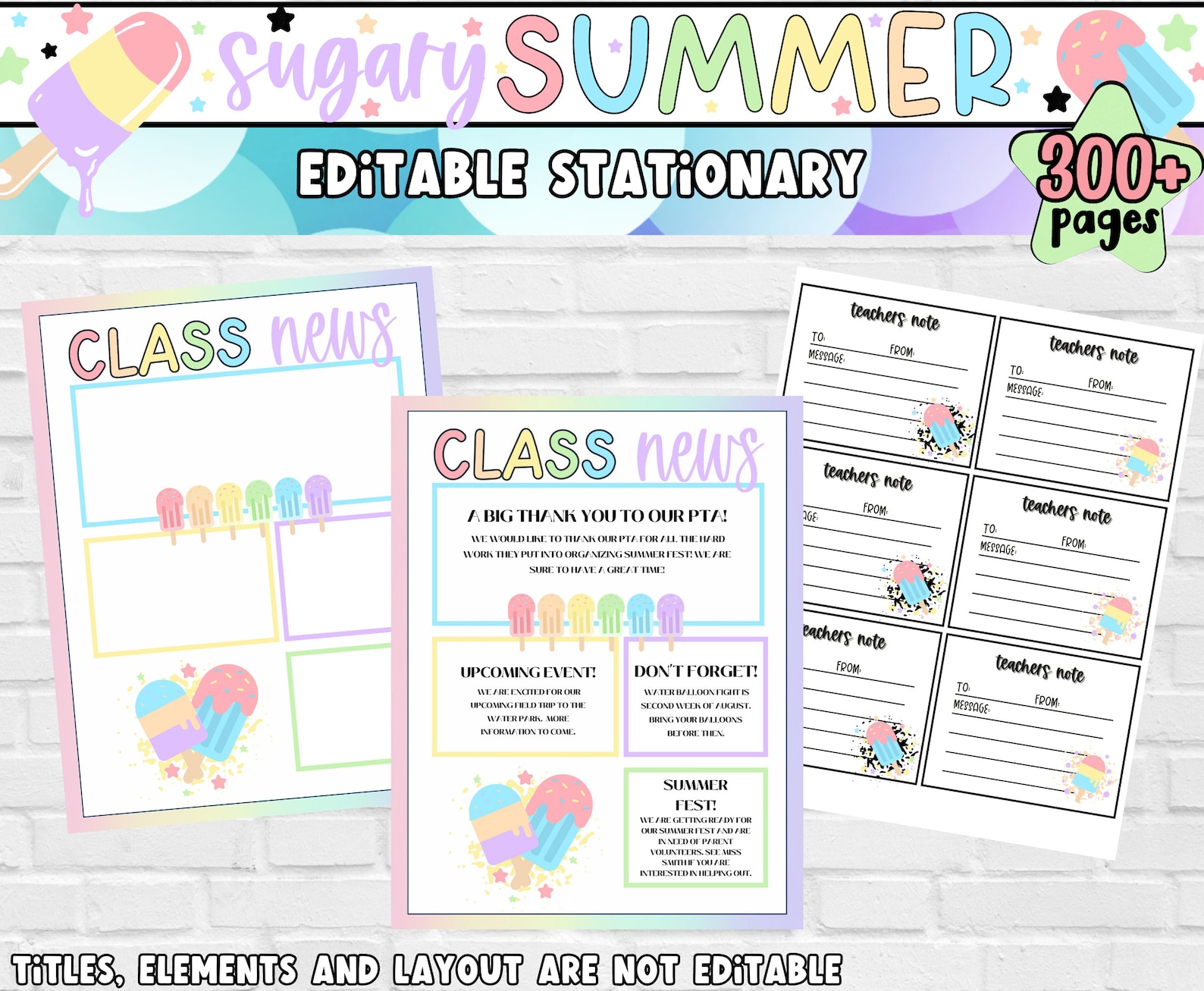 Pastel Summer Popsicle Theme Editable Classroom Decor Bundle | Modern ...