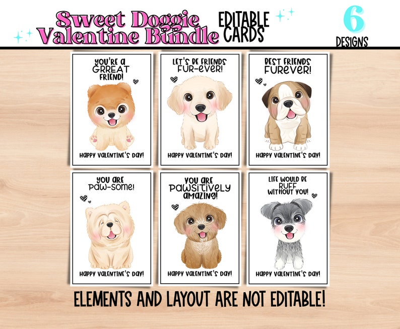 Pet Themed Printable Valentine's Day Cards. Editable Puppy Classroom ...