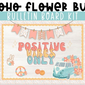 Boho Flower Bus Theme Editable Bulletin Board Kit Modern Classroom ...