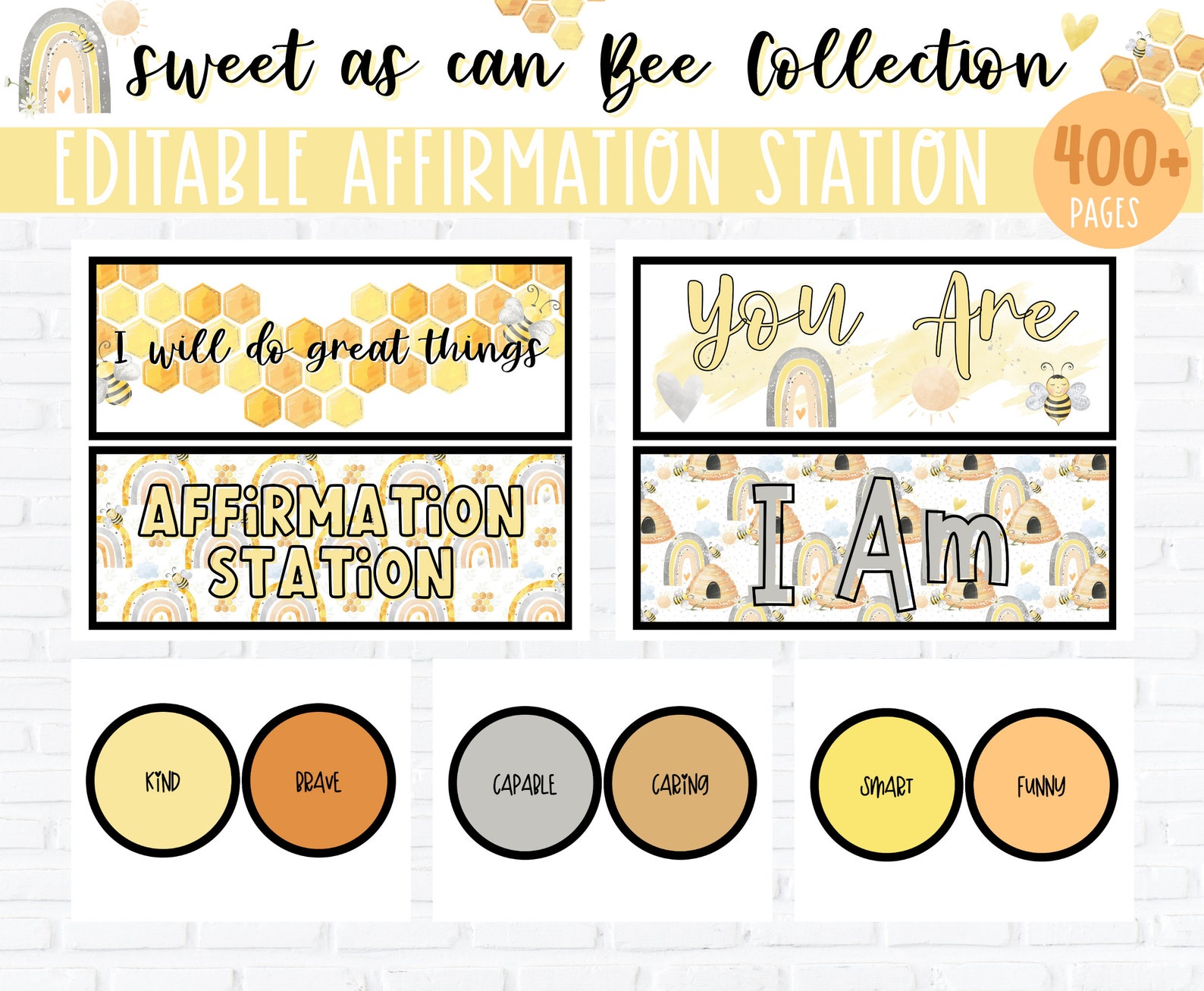 Bee Editable CLASSROOM DECOR Bundle Elementary Classroom Decor Modern ...