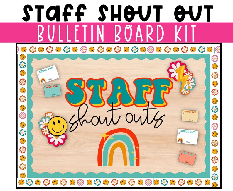Staff Shout Out Bulletin Kit Groovy Staff Appreciation - Etsy