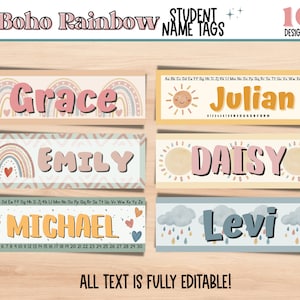 MODERN RAINBOW Editable Student Desk Plate. Student Name Tags. Calm ...