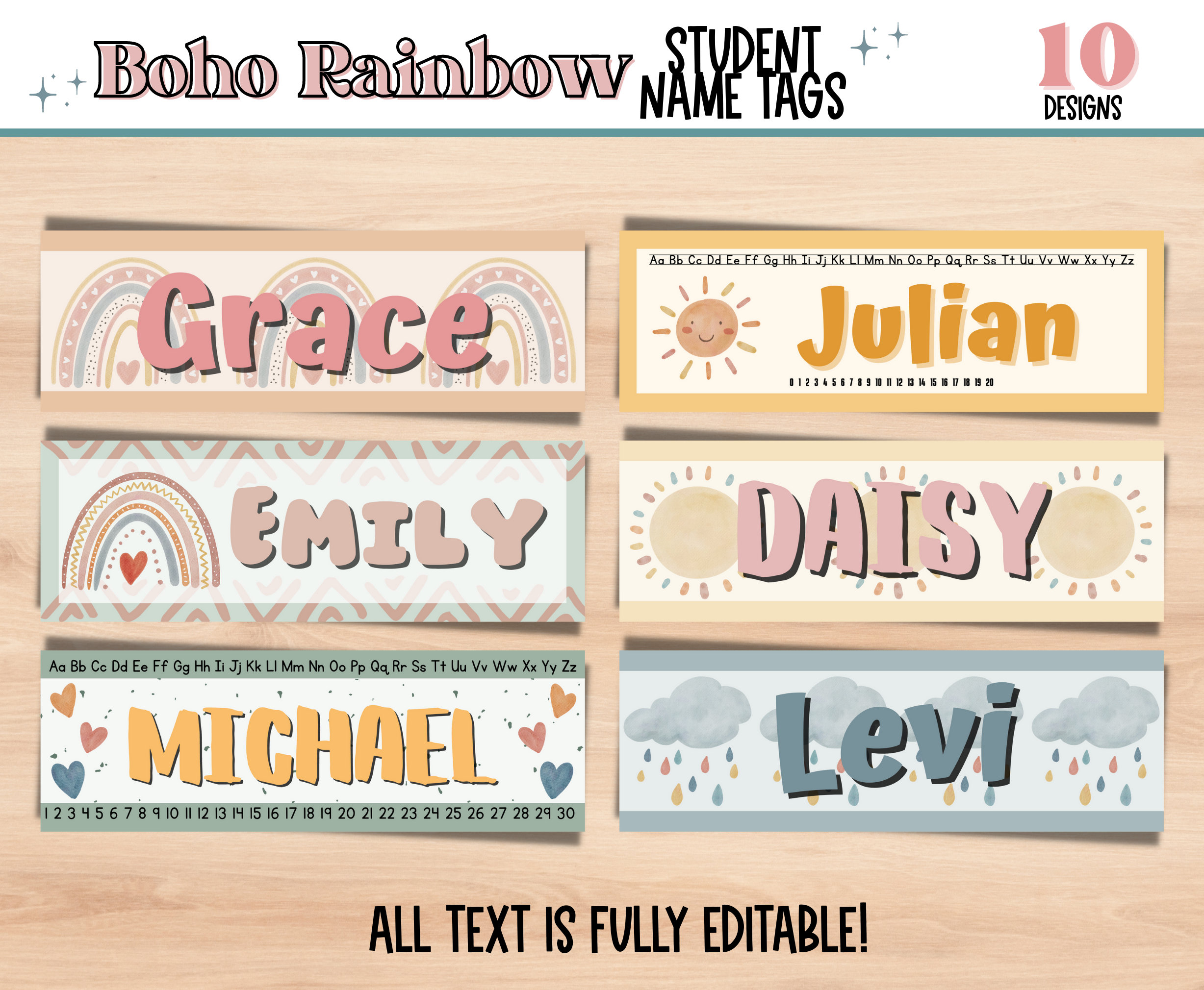 MODERN RAINBOW Editable Student Desk Plate. Student Name Tags. Calm ...