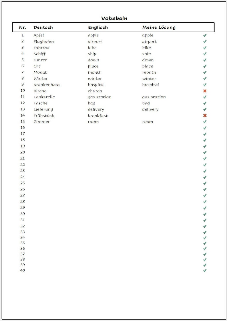 Excel Vocabulary List Vocabulary Vocabulary Trainer With Test Function ...