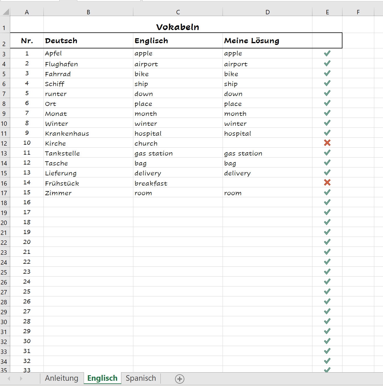 Excel Vocabulary List Vocabulary Vocabulary Trainer With Test Function ...