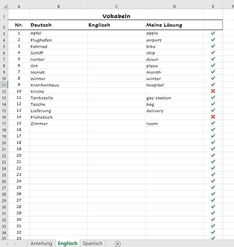 Excel Vocabulary List Vocabulary Vocabulary Trainer With Test Function ...
