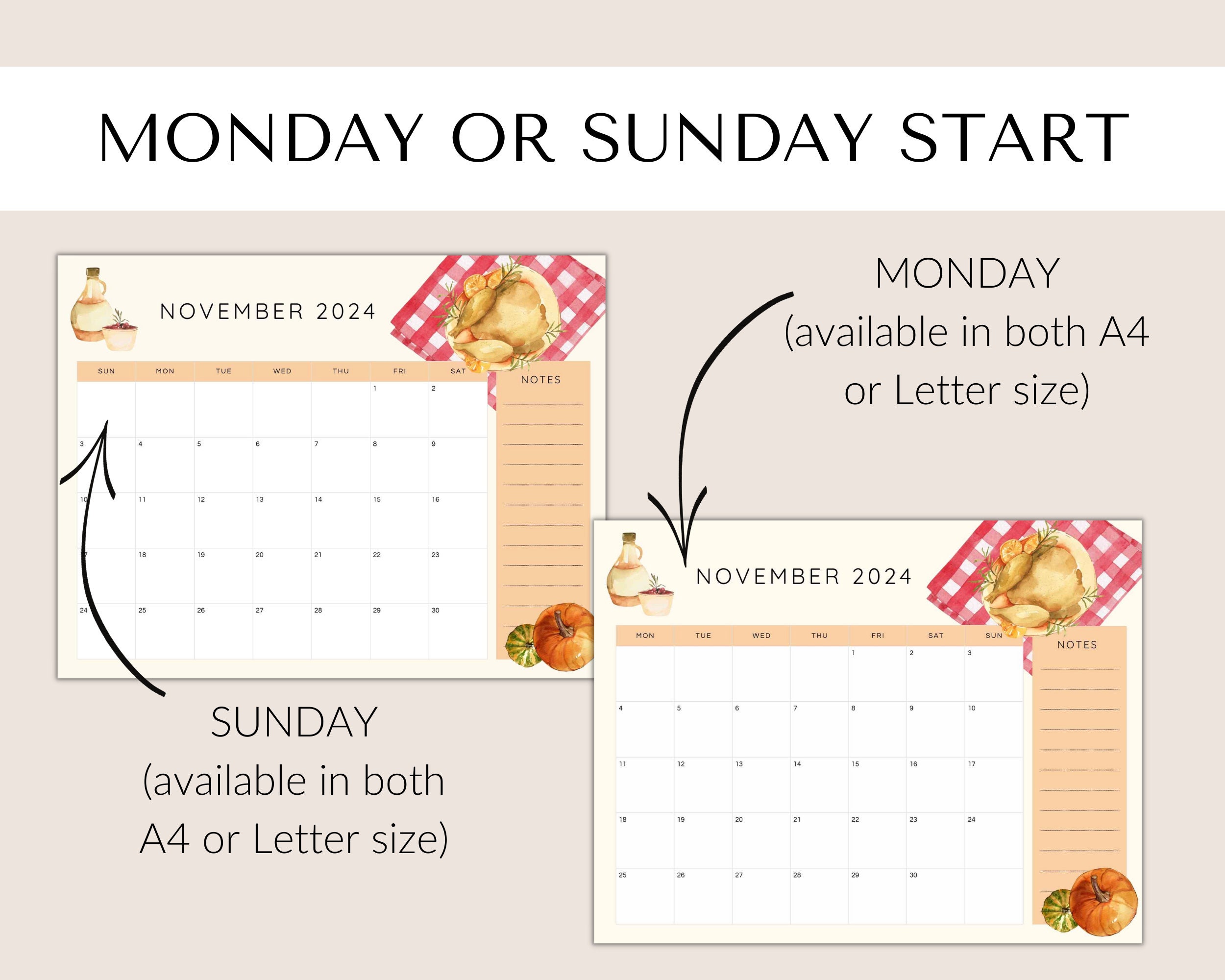 Printable Kitchen Calendar 2024 2024 Calendar for Food Lovers ...