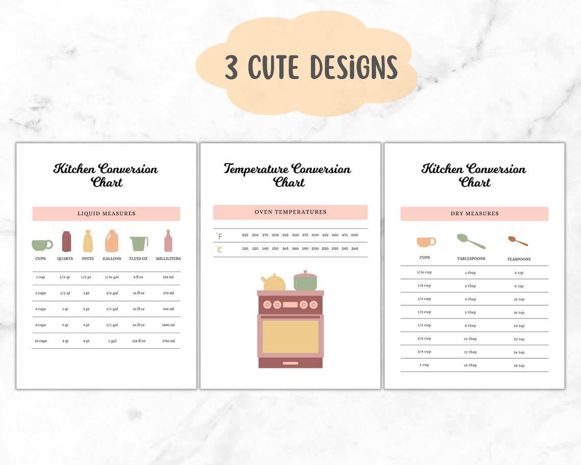 Printable Conversion Charts Kitchen Conversion Chart - Etsy