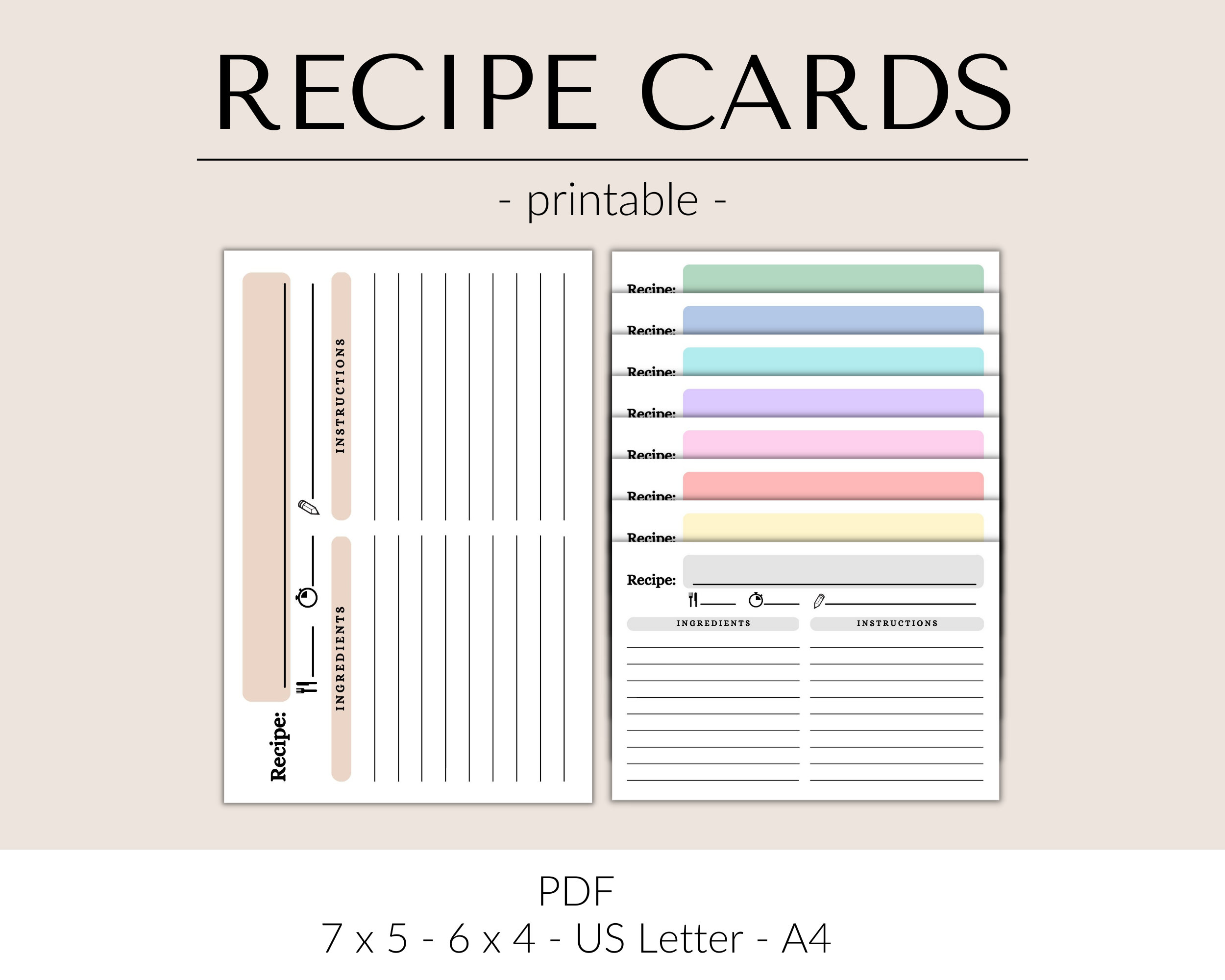 Printable Recipe Cards | Recipe Card Template for Your Recipe Box or ...