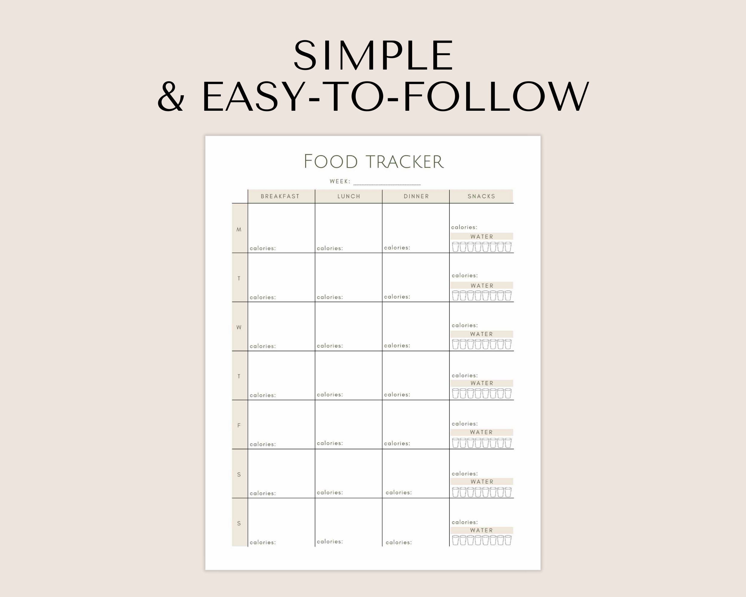 Printable Weekly Food Tracker | Minimalist Food Diary for Easy Food ...